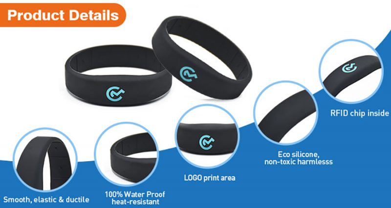 13.56MHz Silicone RFID Wrist Band Waterproof RFID Bracelets